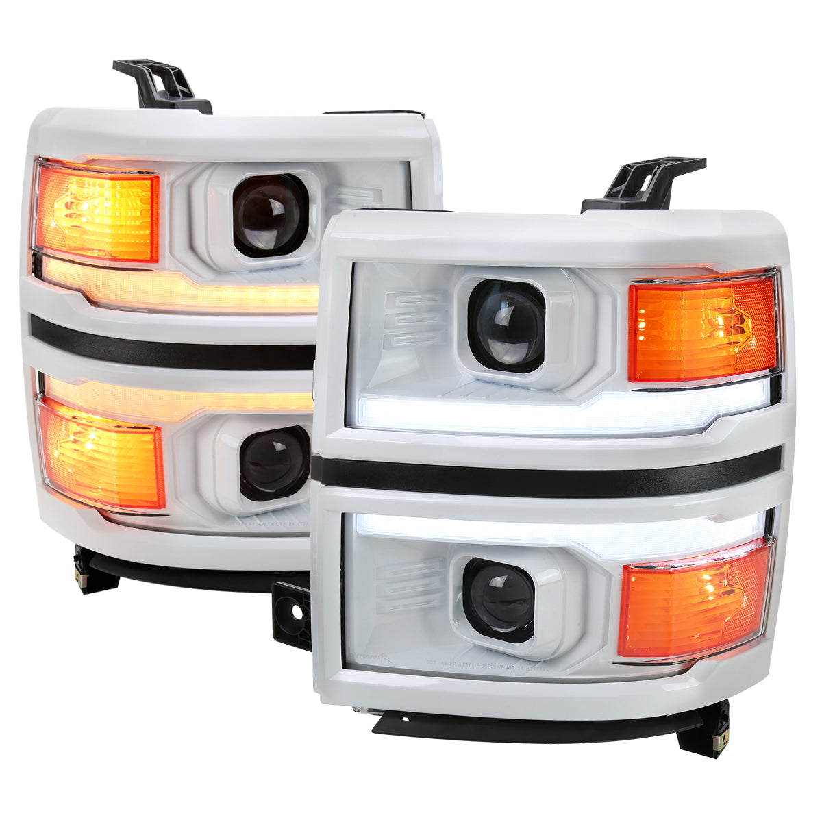 Spec-D 14-15 Silverado 1500 SEQ Bar Pro Headlights White/Black Trim ...