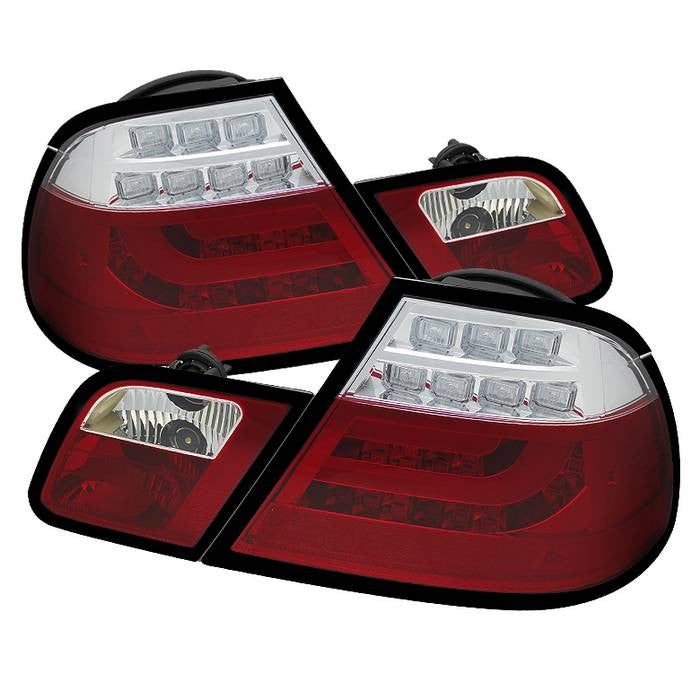 Spyder 00-03 BMW 3-Series E46 2DR Tail Lights LED Bar Red Clear ...