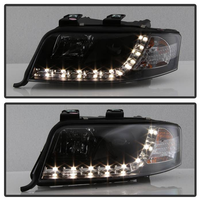 Spyder 02-04 Audi A6 Projector Headlights LED DRL Halogen Black ...